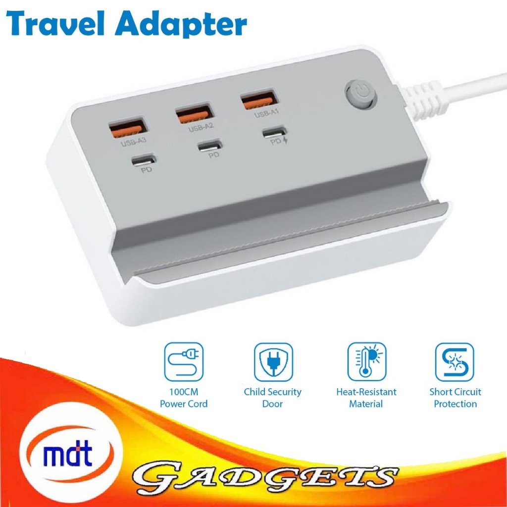 2 in 1 Multifunctional Desktop Power Strip with 3 USB+3 Type C Ports ...