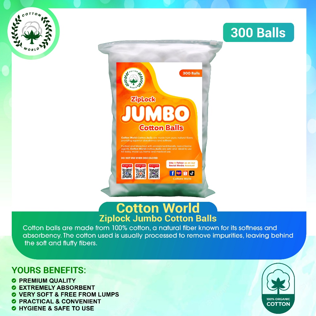 Cotton World Ziplock Jumbo 300's Cotton Balls | Shopee Philippines