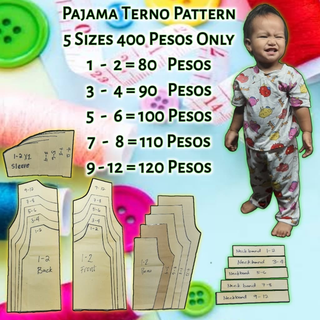 Pajama Terno And T-Shirt PATTERN Only 5 SIzes Na ito From 1 to 12 Years ...