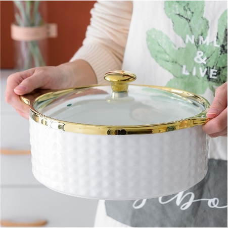 24K White and Gold Nordic White Ceramic stockpot | Shopee Philippines