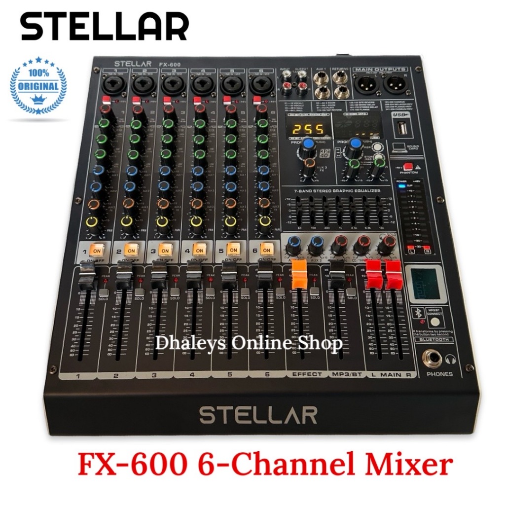 Stellar Professional Audio Mixer FX-600 6 channel Mixer +48V Phantom power BT & USB Interface ...