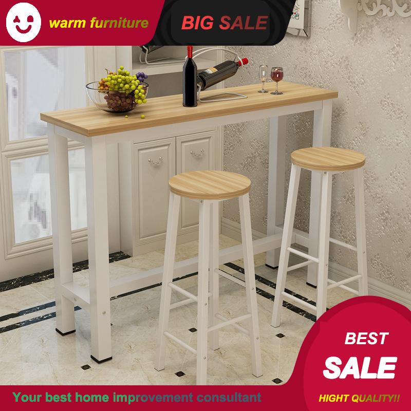 Simple bar set with 2 bar stools coffee high table long bar | Shopee ...
