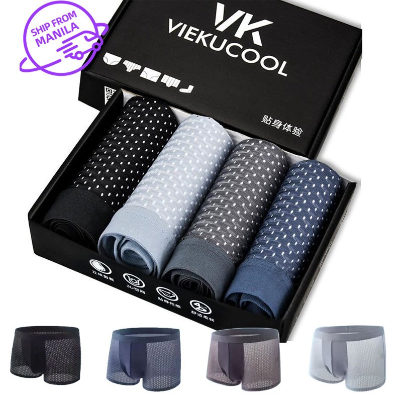 SET OF 4 Men Man Breathable Ice Silk Cotton Underwear Boxer Brief Size L- 5XL | Shopee Philippines