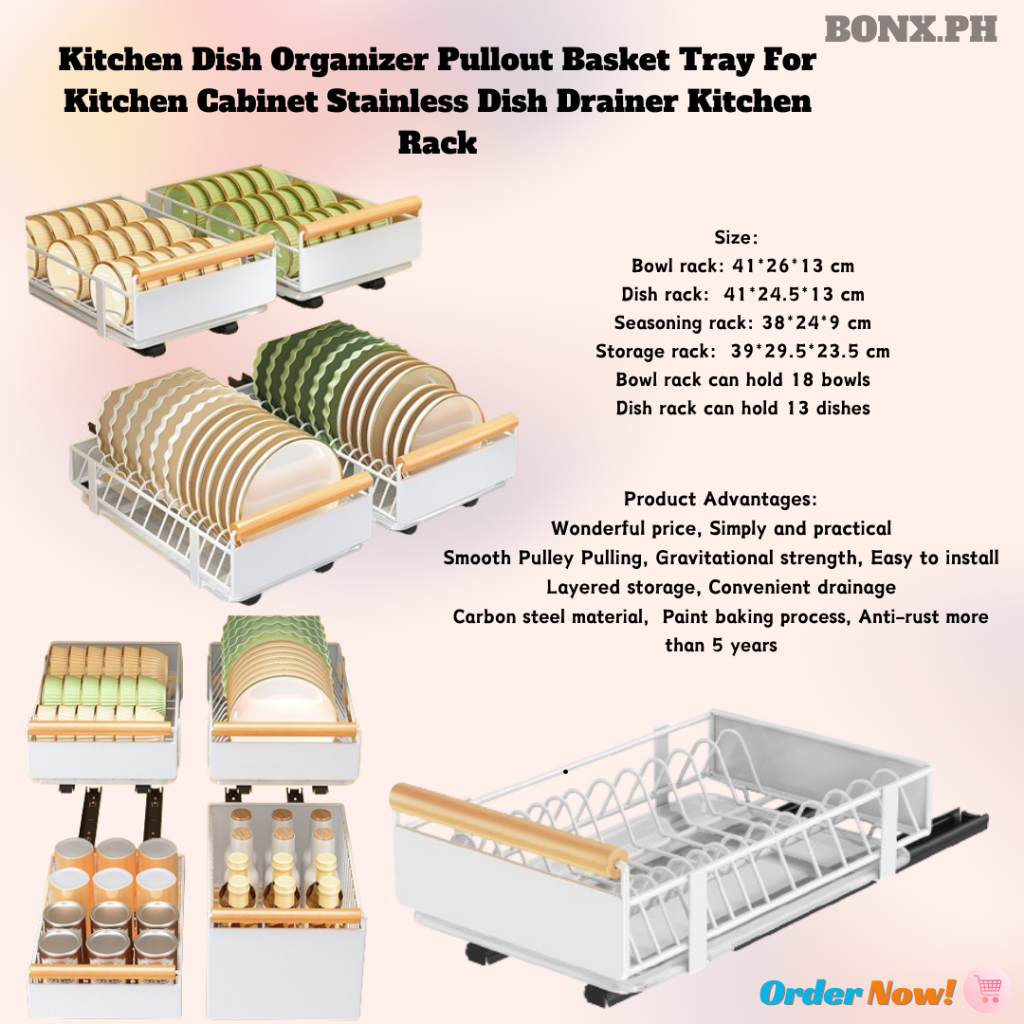 Kitchen Dish Organizer Pullout Basket Tray For Kitchen Cabinet ...