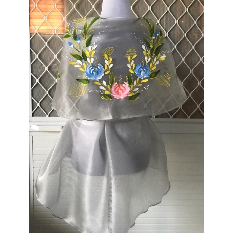 Modern Filipiniana light gray handpaint Freesize medium - 2xl balabal ...