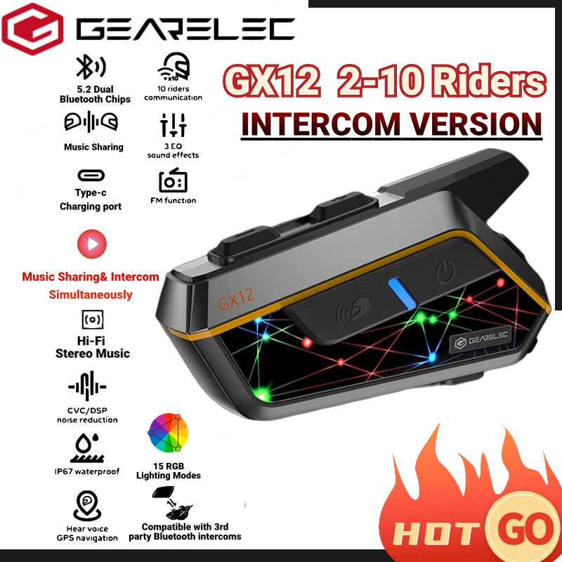 GEARELEC GX12 Motorcycle Helmet Intercom Headset For Music Sharing ...