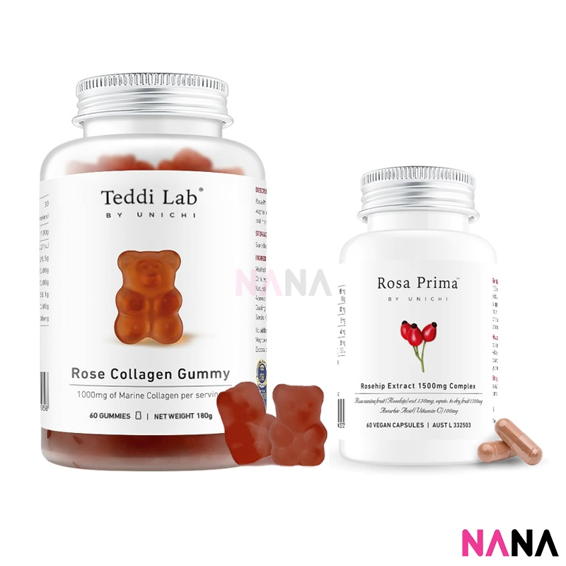 Unichi Rose Collagen And Rosehip Extract Set (Rose Gummy Bear 60 ...