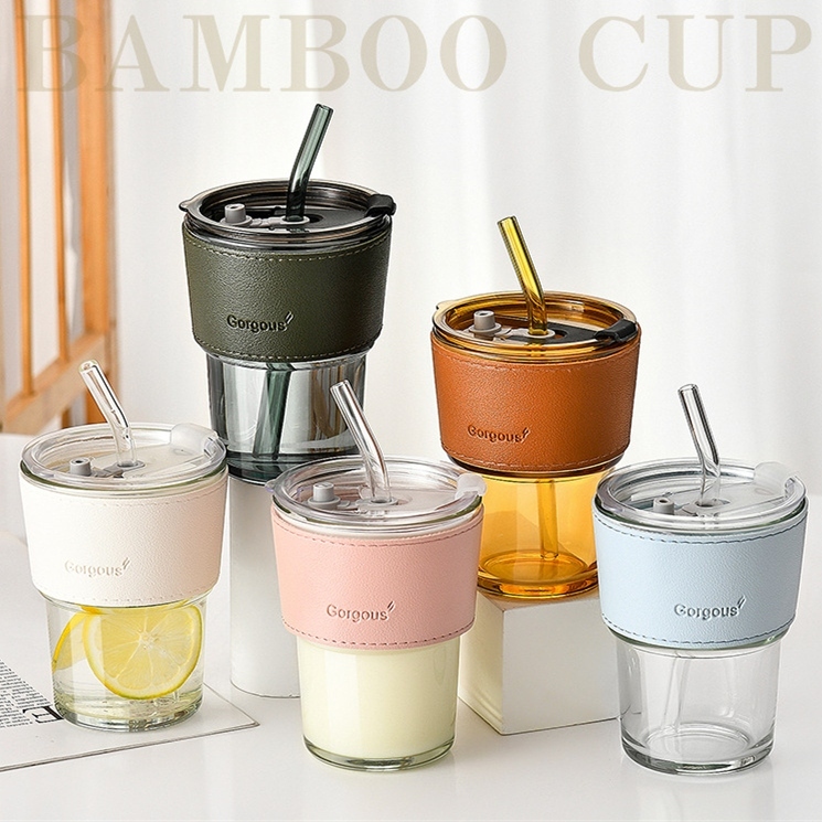 Good Glass Straw Cup Coffee Mug with Lid Tumbler Hot Cold Milk Tea Cup ...