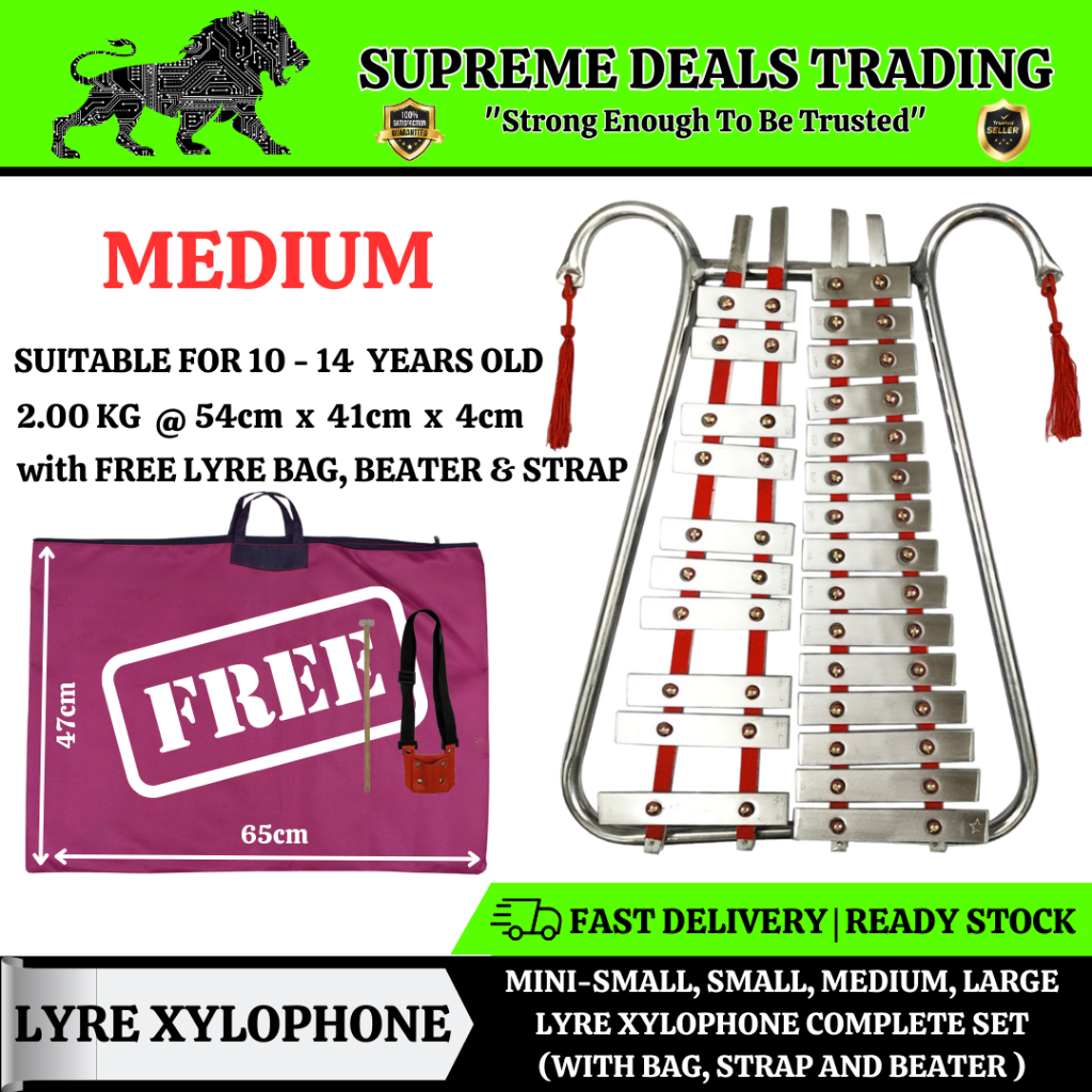 HIGH QUALITY LYRE XYLOPHONE COMPLETE SET WITH BAG, STRAP AND BEATER ...