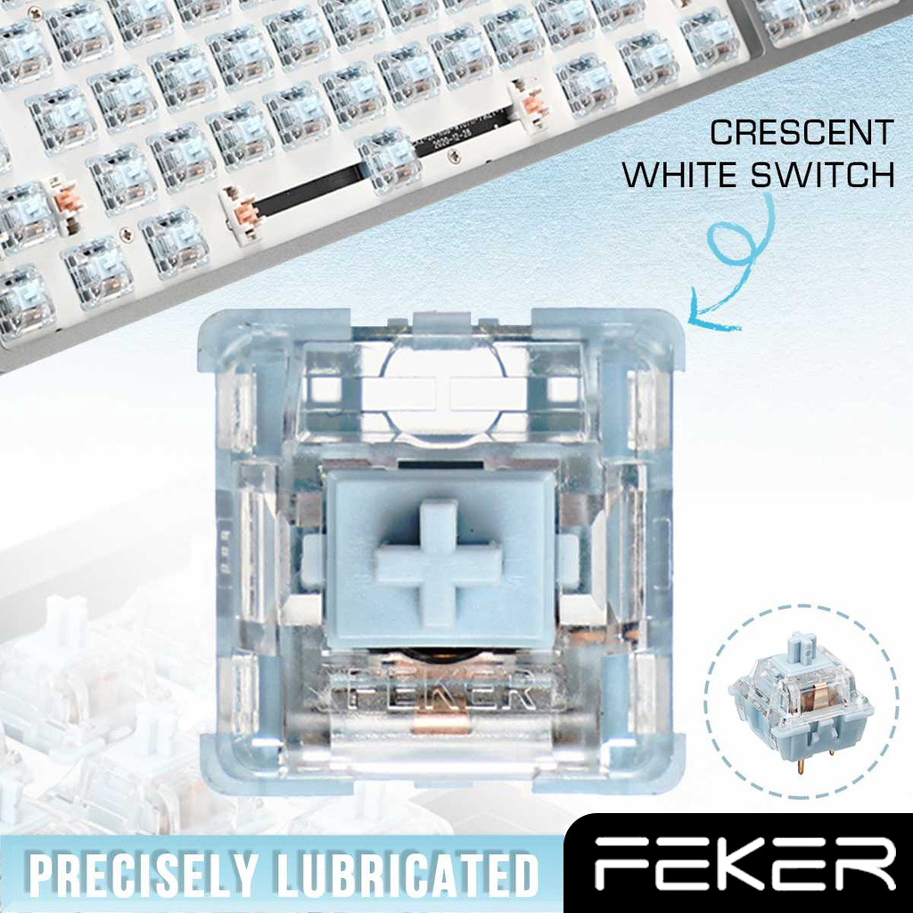 FEKER 100pcs Crescent White Switches 3pin Pre-lubed Tactile Switch for Mechanical Keyboard ...