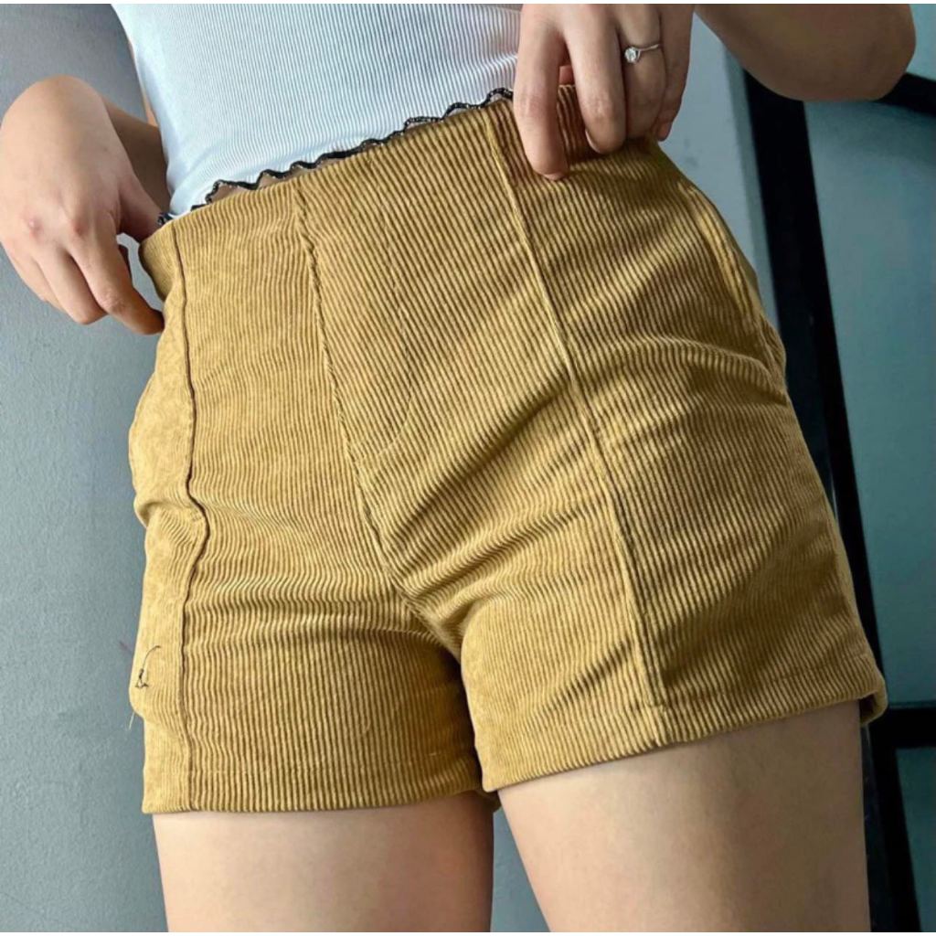 Corduroy Lady Shorts(High Waist) Plain Corduroy Womenswear Comfortable ...