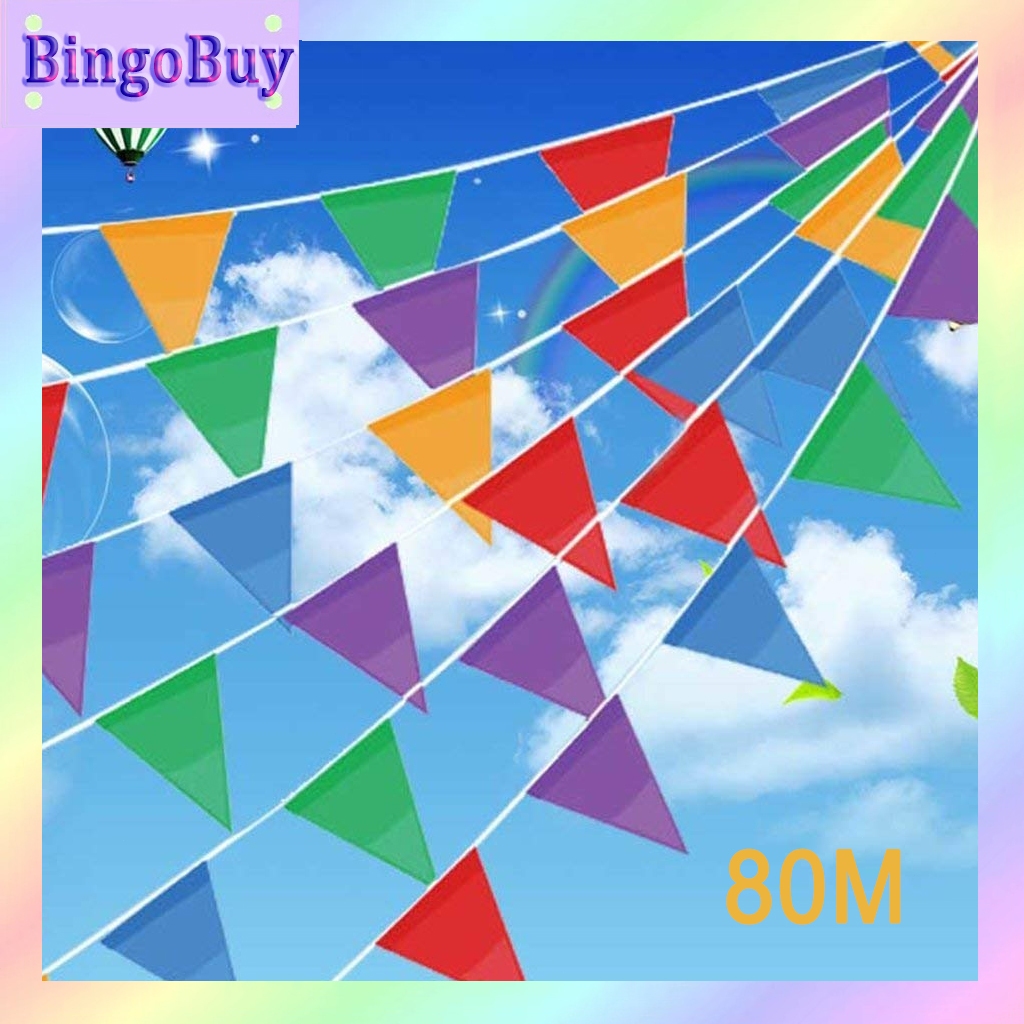 80 Meter Fiesta Flag Multicolor Bunting Triangle Flags Birthday Wedding ...