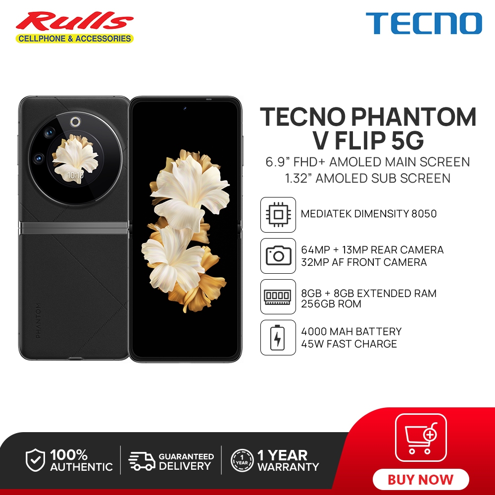 Tecno Phantom V Flip 5G Smartphone | 8GB+8GB Extended RAM + 256GB ROM ...