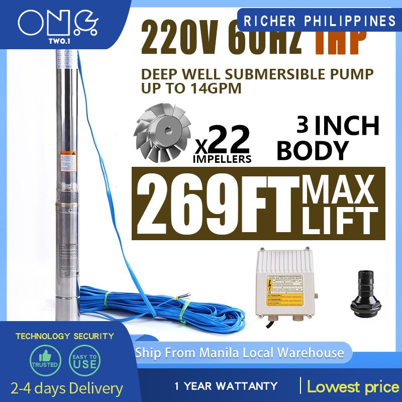 Submersible Pump220V 3.0'' Stainless Steel Deep Well Pump 1HP High Lift ...