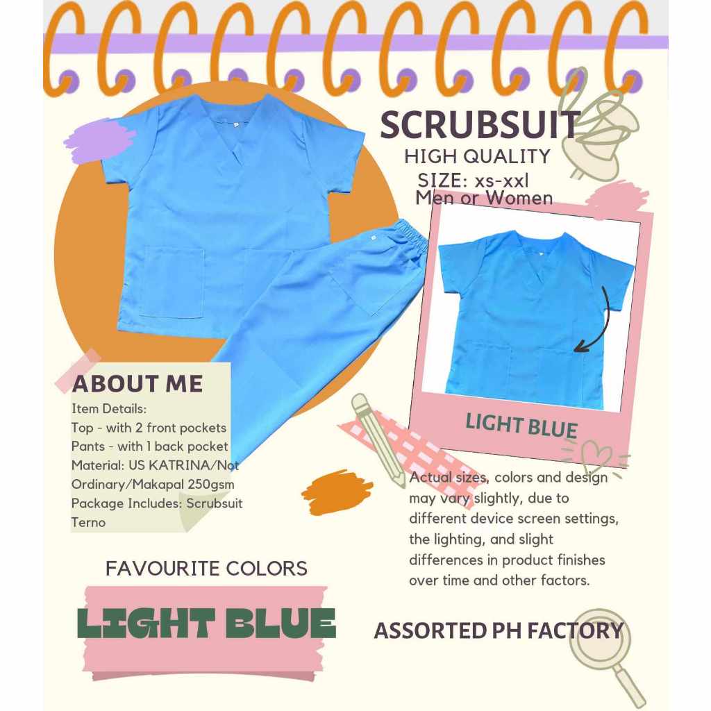 LIGHT BLUE SCRUB SUIT UNIFORM SET UNISEX// US KATRINA FABRIC | Shopee ...