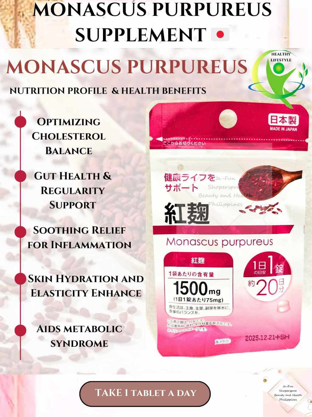 RED YEAST RICE SUPPLEMENT MONASCUS PURPUREUS SUPPLEMENTS ( DAISO JAPAN ...