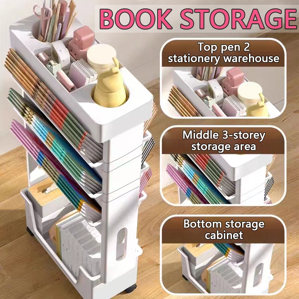 LONDONI 5 Layers Ulti-functional Magazine Rack With Wheels Storage Two ...