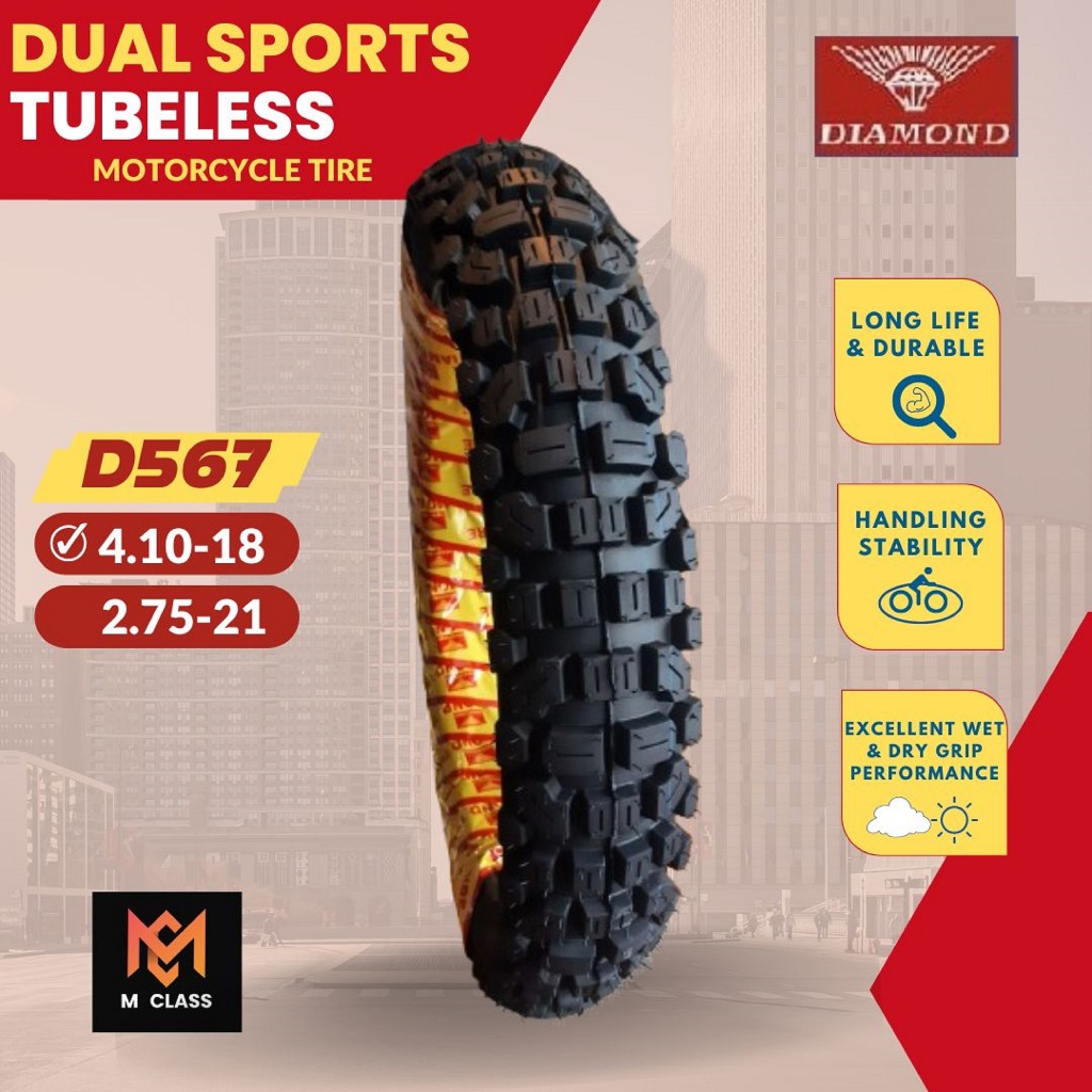 R18 D567 DUAL SPORTS MOTORCYCLE TIRE FOR XR200, CRF150L, XTZ125, KMX125 - DIAMOND TIRE 4.10-18 ...