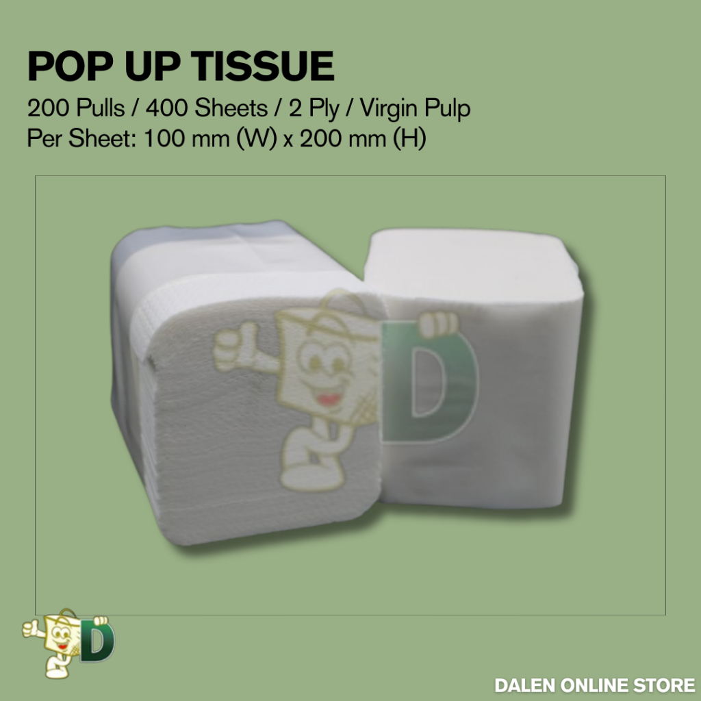 Pop Up Tissue / 200 Pulls / 400 Sheets / 2 Ply / Virgin Pulp Per Sheet ...