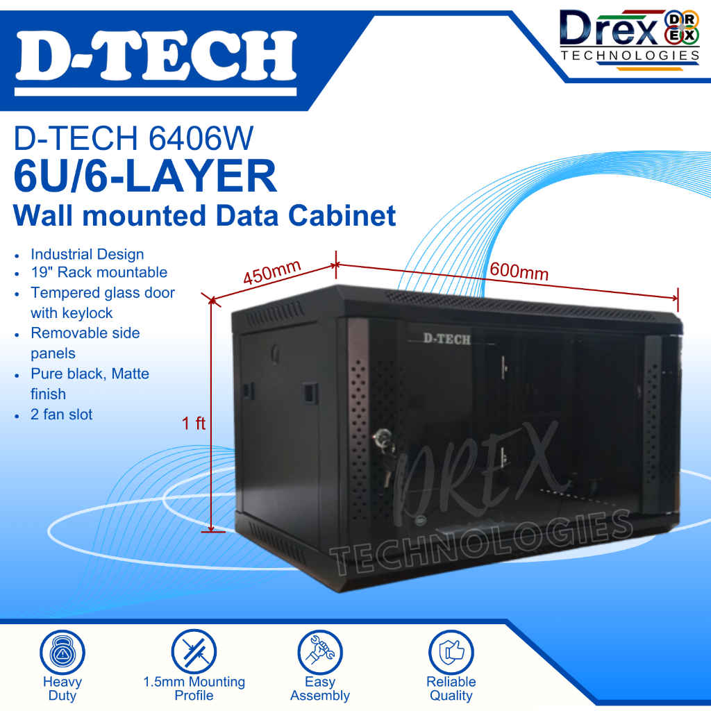 D-Tech 6406W 6U/6-Layer Wallmounted Data Cabinet W=600 * D= 450 * H=1FT ...