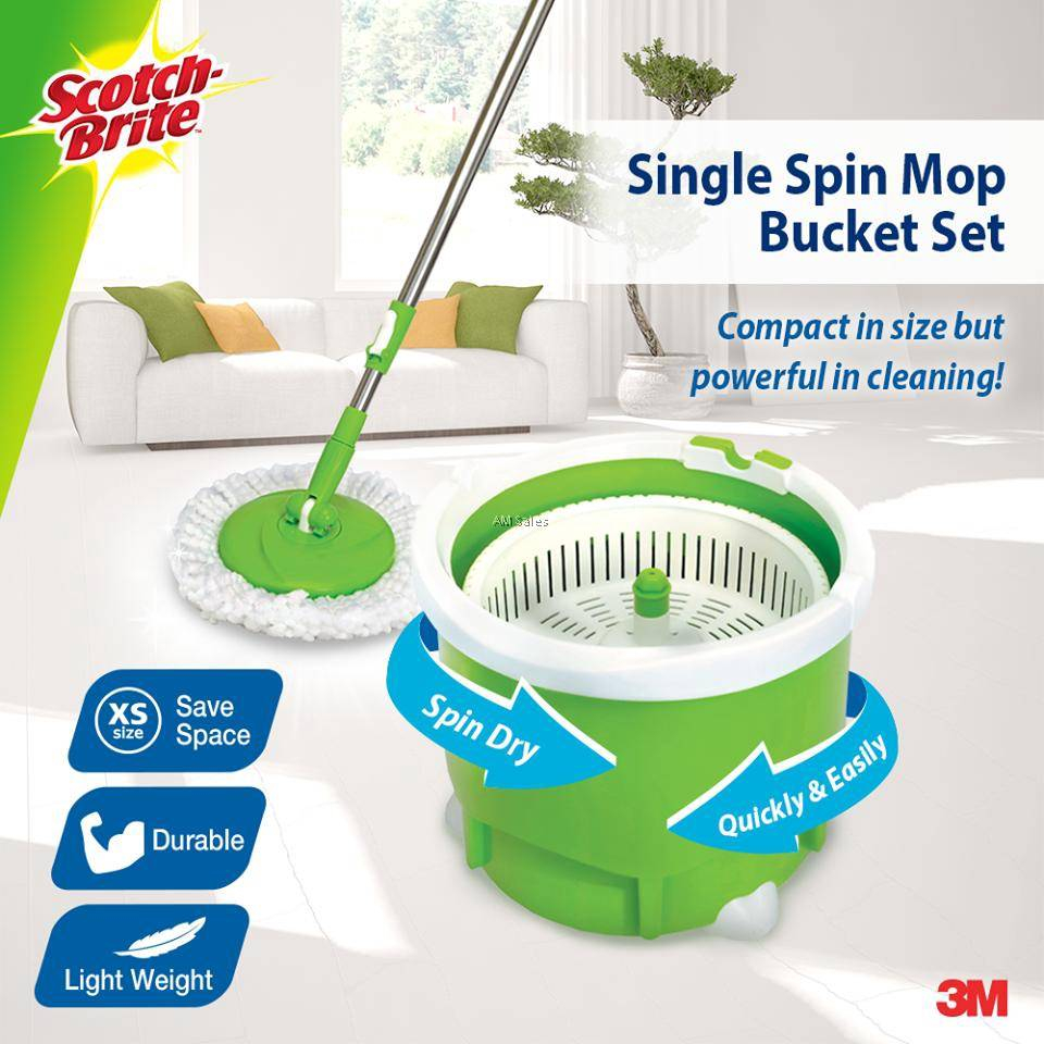3M Scotch Brite Green Single Spin Mop Compact / Clean / 100% Microfiber ...