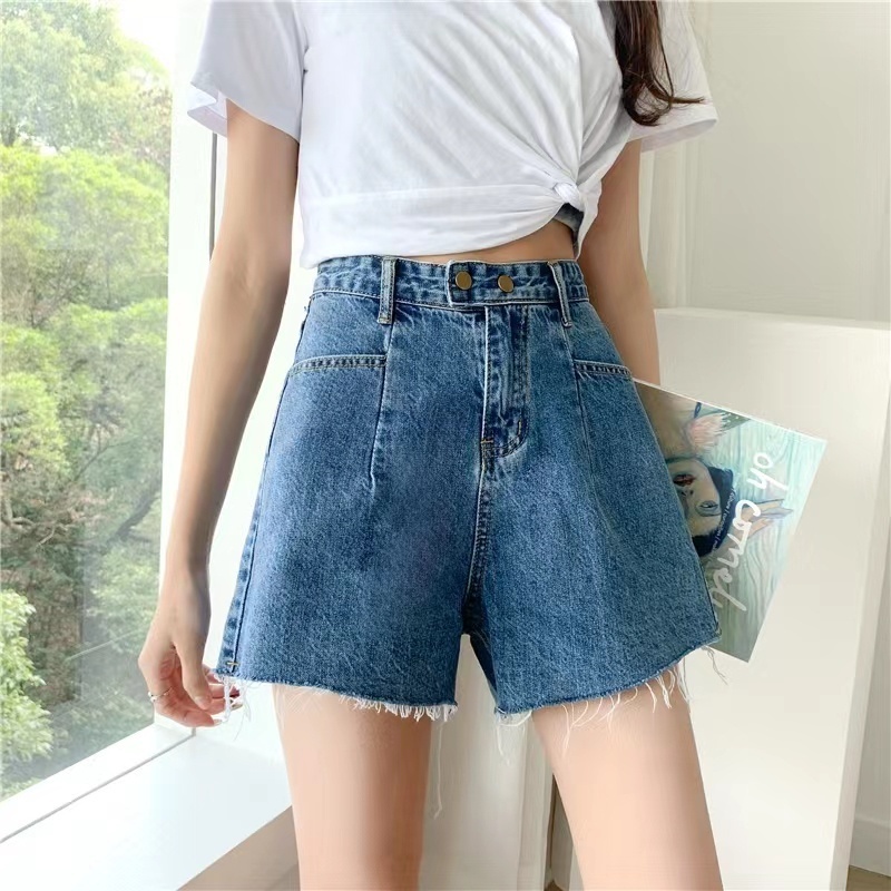 High-Waisted Denim Shorts Simple Plain Fifth Pants Unisex | Shopee ...