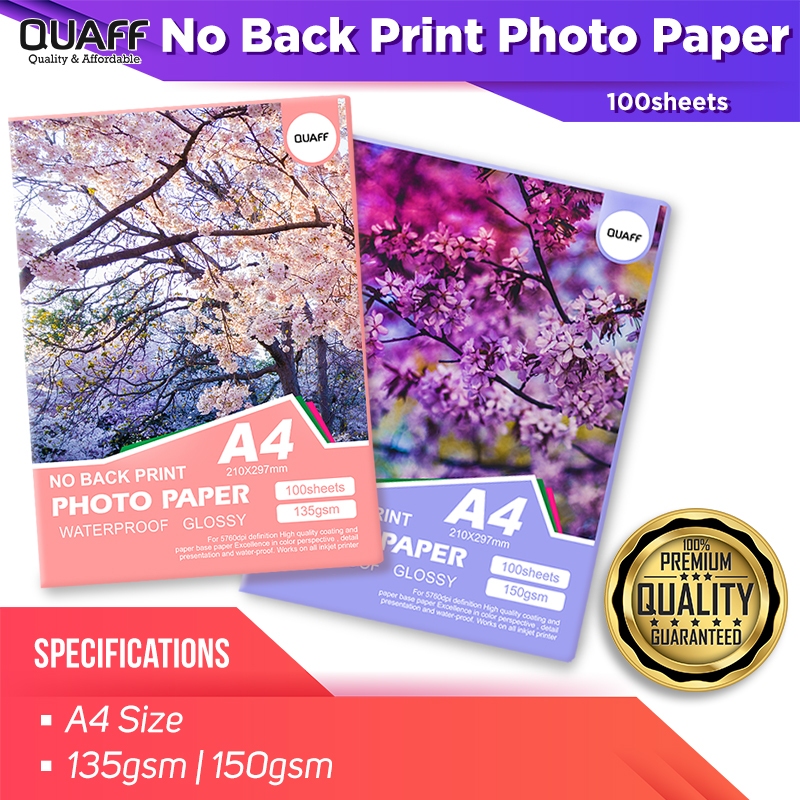 QUAFF Photo Paper No Back Print A4 135gsm/150gsm (100sheets/pack ...