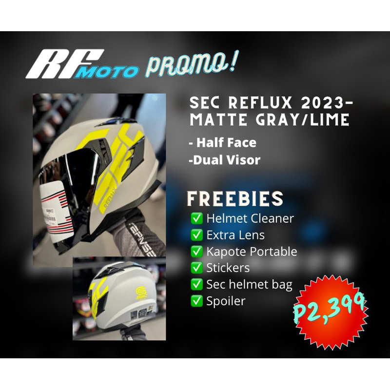 SEC REFLUX HALF FACE DUAL VISOR HELMET WITH FREEBIES! | Shopee Philippines