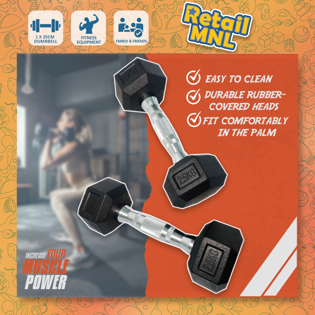 Retailmnl 1 pc 2.5 to 10kg Heavy Duty Dumbbell Hex Rubber Dumbbell 2 ...