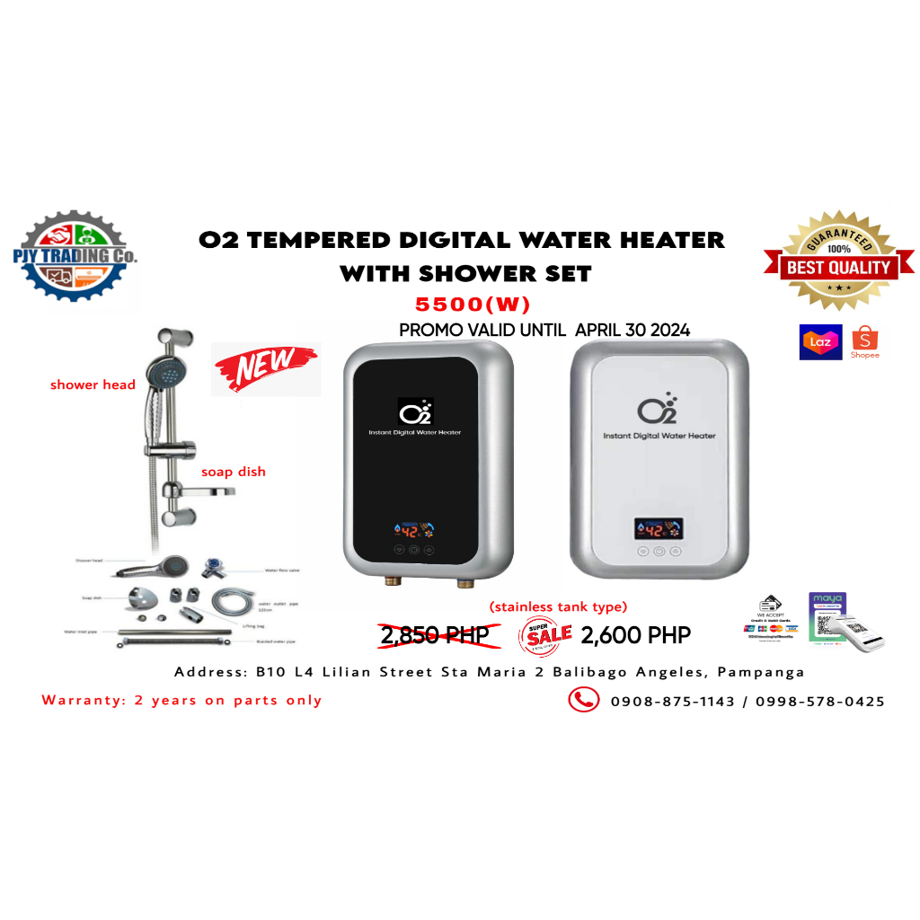 O2 Tempered Digital Water heater with shower set (latest design ...