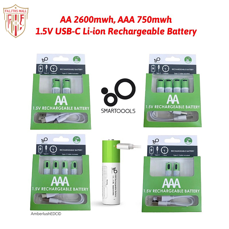 SMARTOOOLS AA or AAA USB Type C Li-ion Rechargeable Battery Smartoools ...