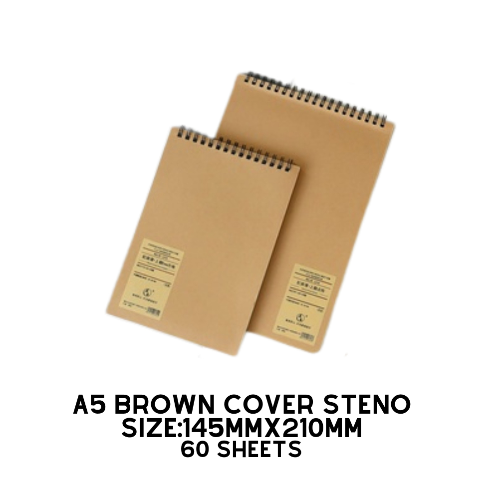 A5/B5 Spiral Black/Kraft Cover Steno GRID/DOTTED/BLANK/LINED Notebook ...
