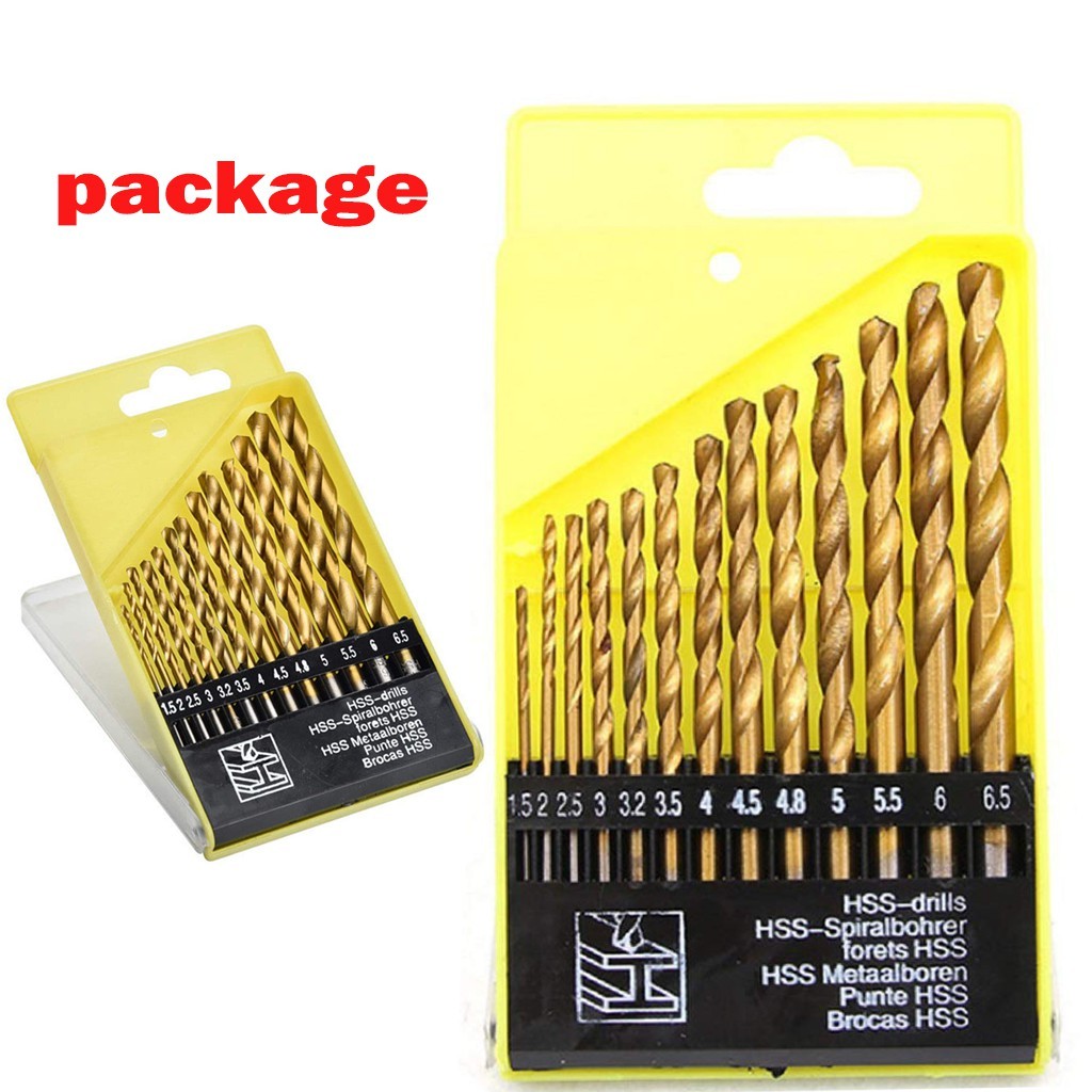 13 Pcs Titanium Twist Drill Bit Set HSS 1.5mm - 6.5mm Metric Round Shank Quick Change | Shopee ...