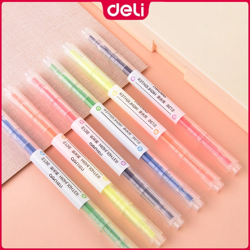Deli 3PCS Highlighter Double Head Highlighter Pen of 6Colors School ...