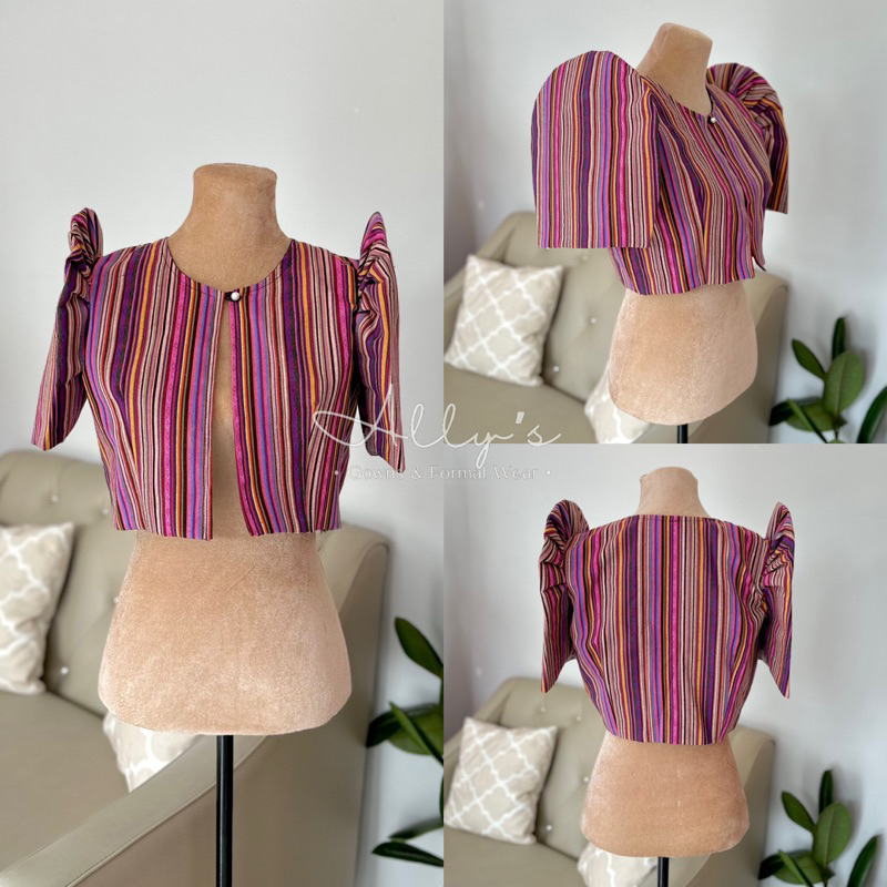 Modern Filipiniana Bolero w/ Button Ethnic Inabel Woven Fabric CODE ...