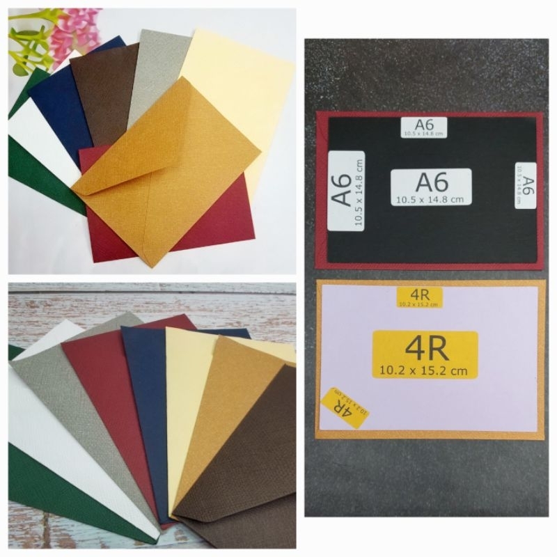 16 x 11.3 cm ( A6 & 4R) EMBOSSED Paper Envelopes Colored EZNG | Shopee Philippines
