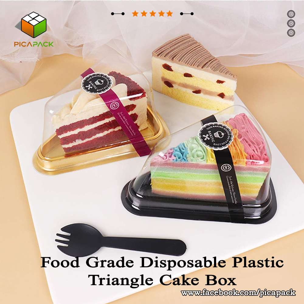 100pcs Triangle Cake Box Black/Gold Food Grade 8 & 6 inches Cake Slice ...