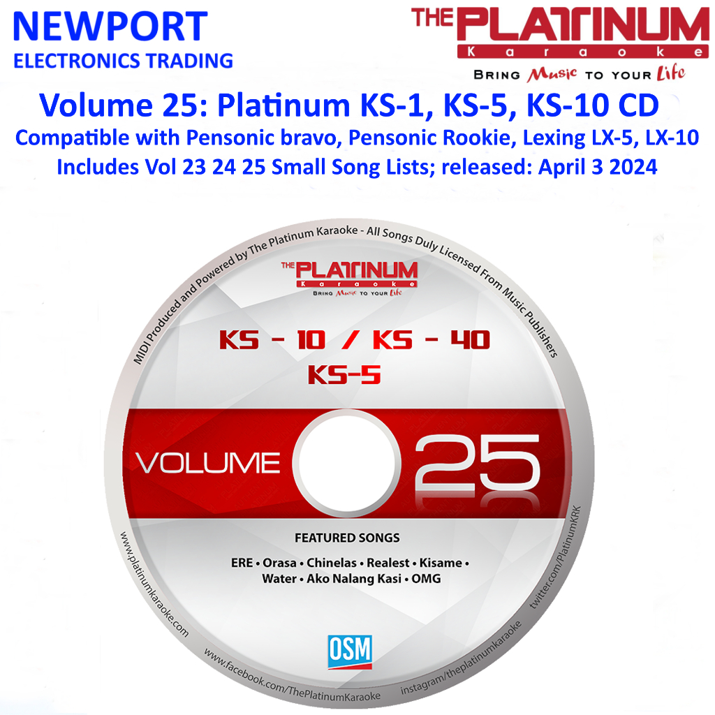 VOLUME 25 KARAOKE CD OF PLATINUM KS-5 JUNIOR LITE, KS-10 JUNIOR 2, RELEASED APRIL 3, 2024 ...