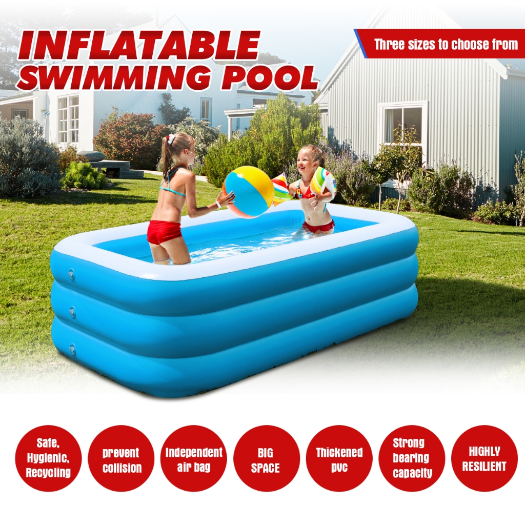 Inflatable Swimming Pool Kids/Adult Rectangular Portable Family Big ...