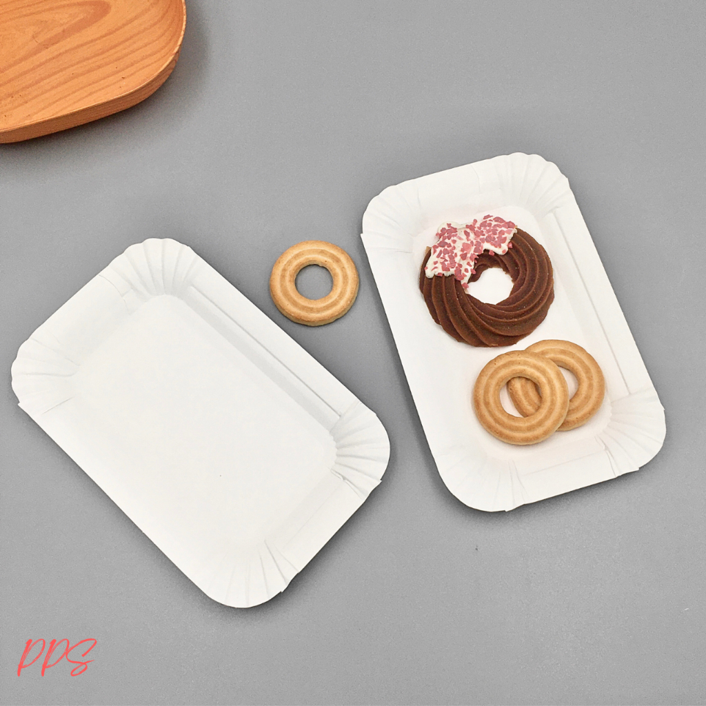 200pcs Rectangle Shape Paper Plate Plain White Snack Food Tray | Shopee ...