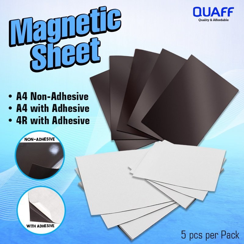 Quaff 5 Sheets Magnetic Sheet A4 Size 4r Plain And With Adhesive For ...