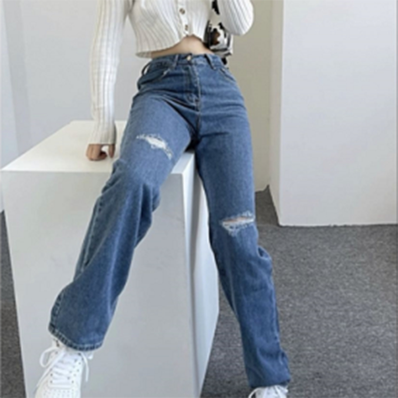 KiKV Ripped Jeans for Women High Waist Wide Leg Boyfriend Pants ...
