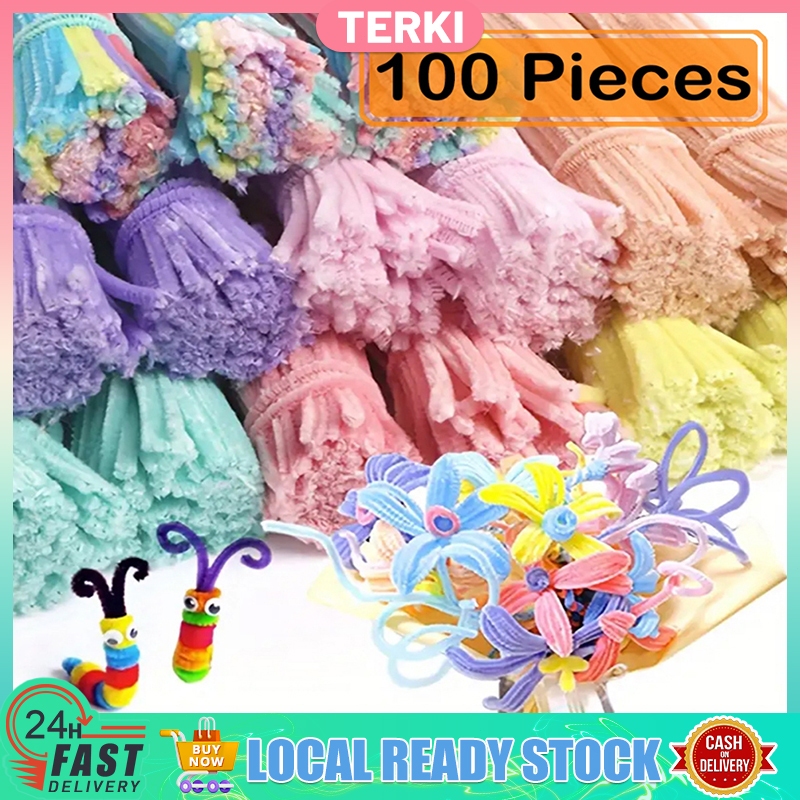 100PCS Fuzzy Wire Flower DIY Chenille Stem Colorful Chenille Twist Wire ...