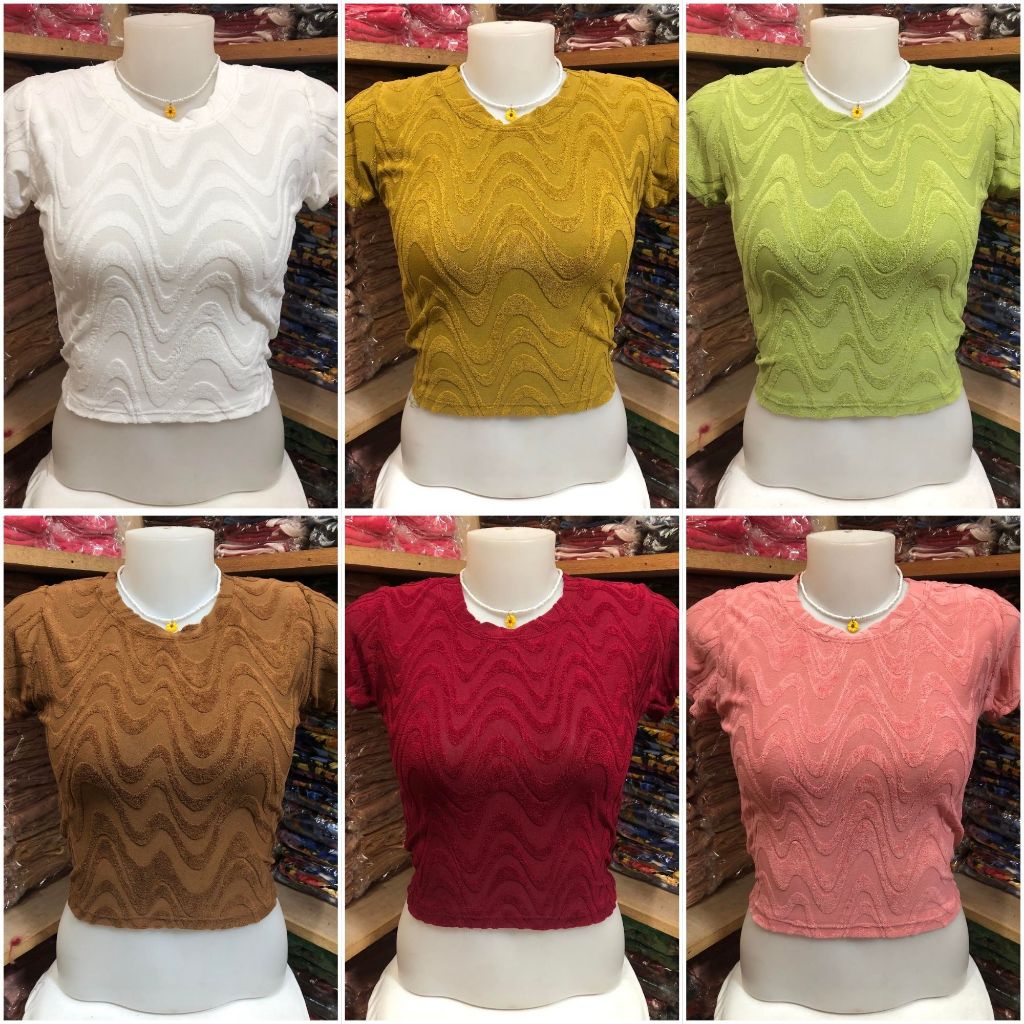 Riah Round Neck Embossed Cropped Top for Ladies | Shopee Philippines