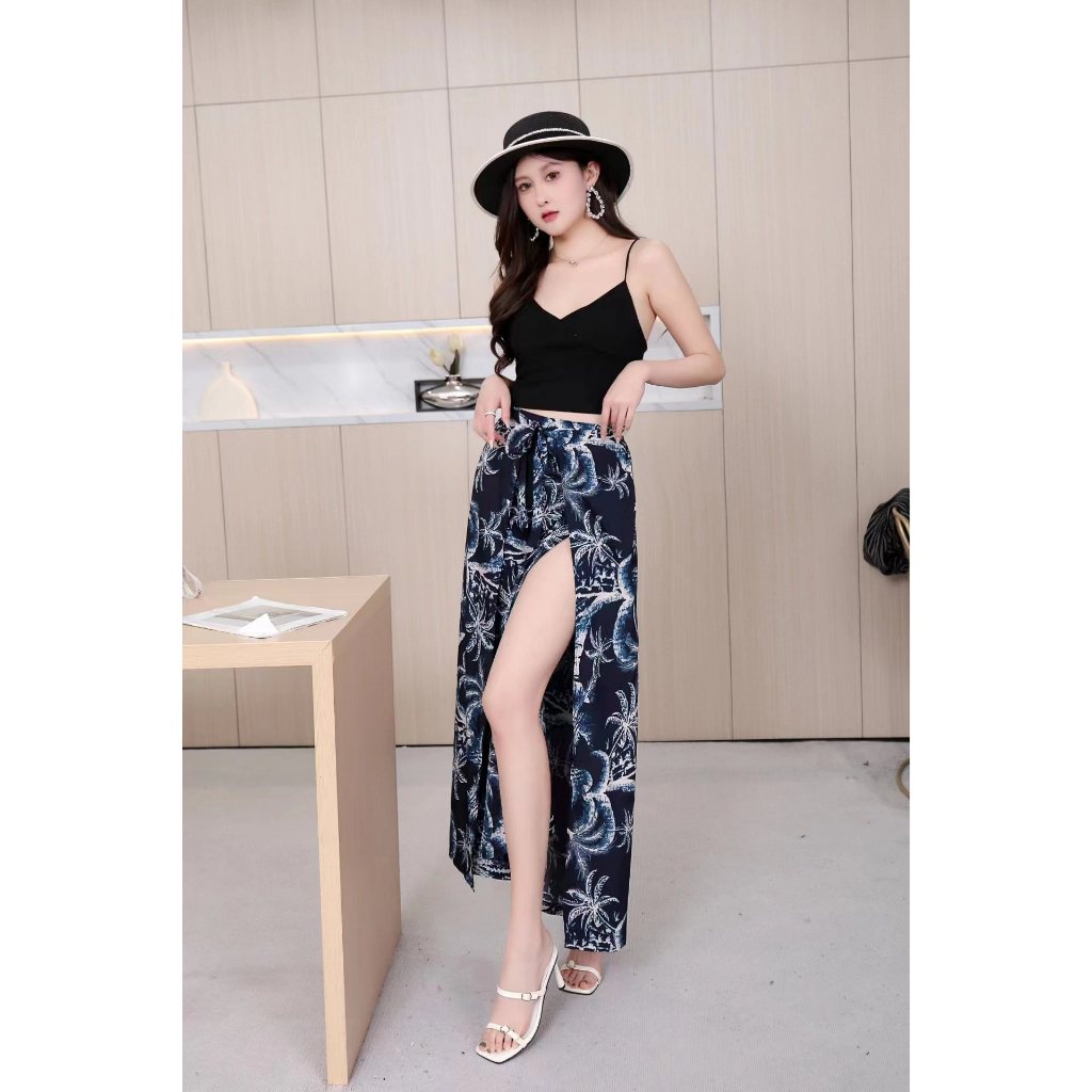 Korean Overlap Floral Summer Beach Side Slit wrap around Self tie ...