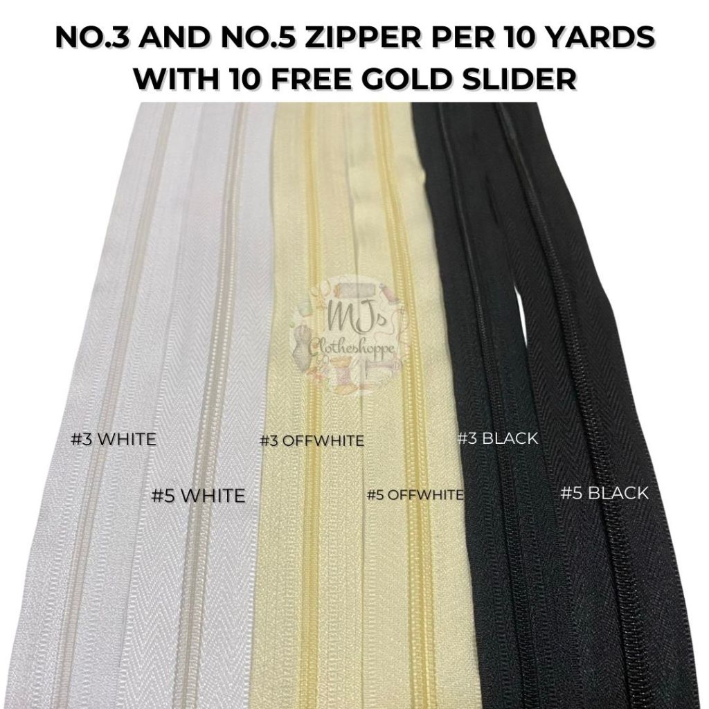 NO. 3 AND NO. 5 CONTINUOUS ZIPPER PER 10 YARDS WITH 10 GOLD SLIDER ...