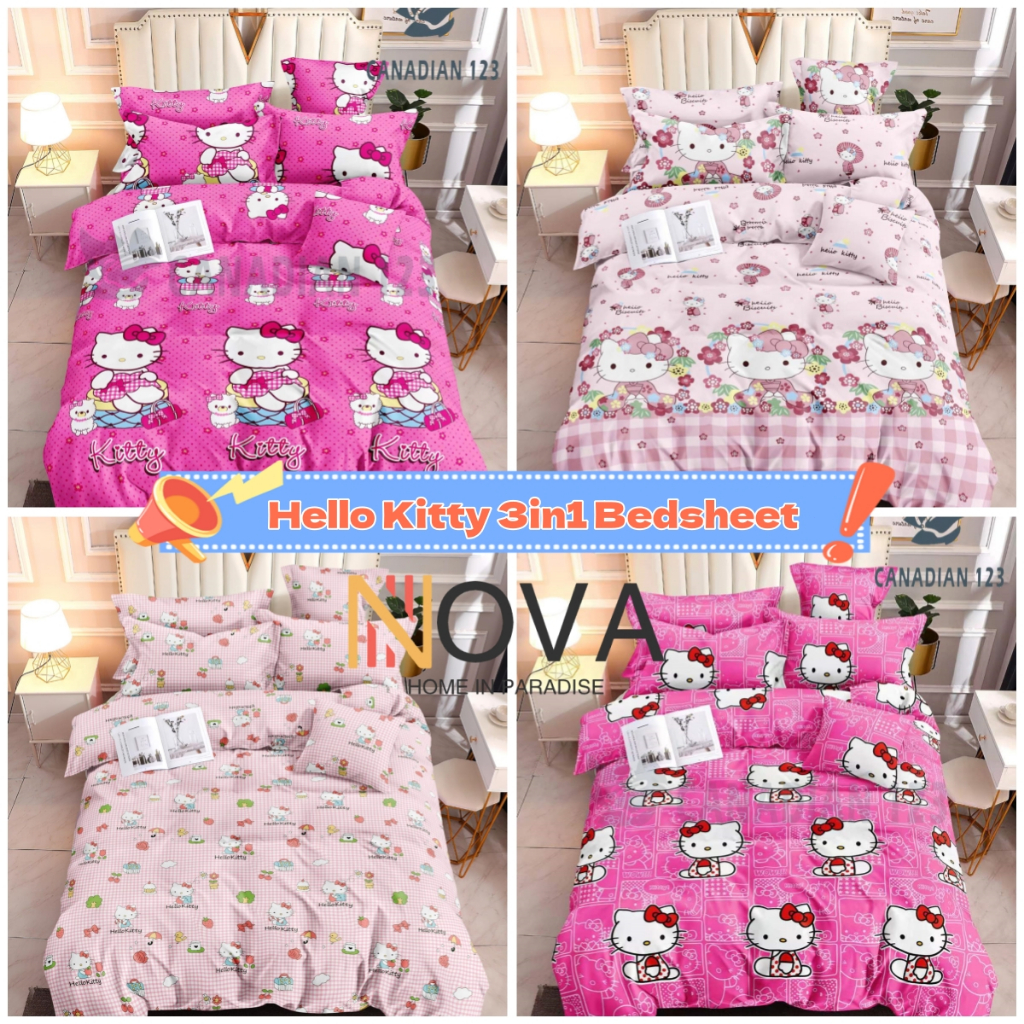 Hello Kitty 3IN1 Bedsheet Canadian Cotton Fitted Sheet Full Garterized ...