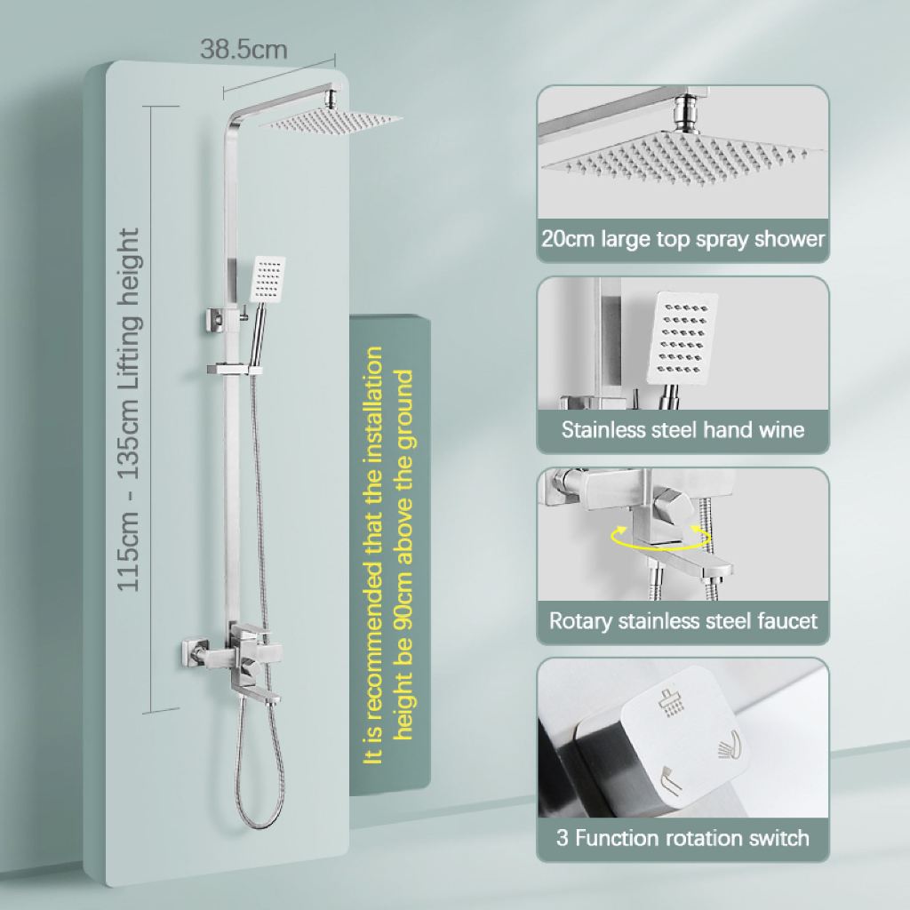 BTY 304 Stainless Steel Single Point Shower Set with Faucet 3 way ...