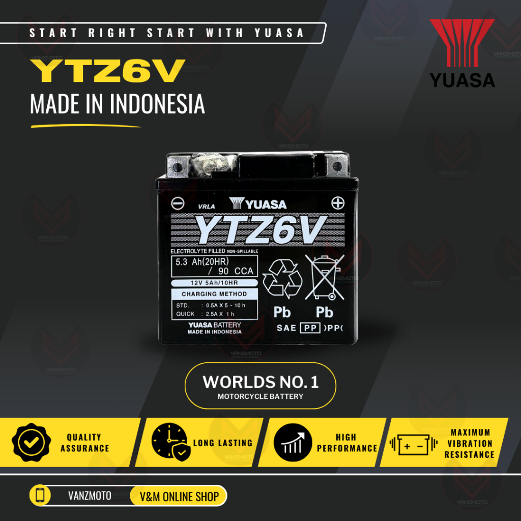 Yuasa YTZ6V (GTZ7S, YTX5L-BS, MF5L-B, MBTZ7S) Motorcycle Battery ...