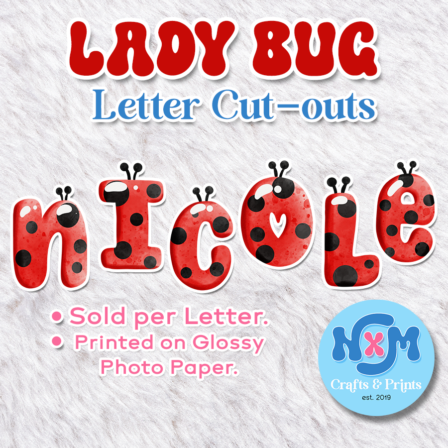 [1QTY = 1LETTER] LADY BUG Name Letter Cutout Banner Backdrop diy party ...